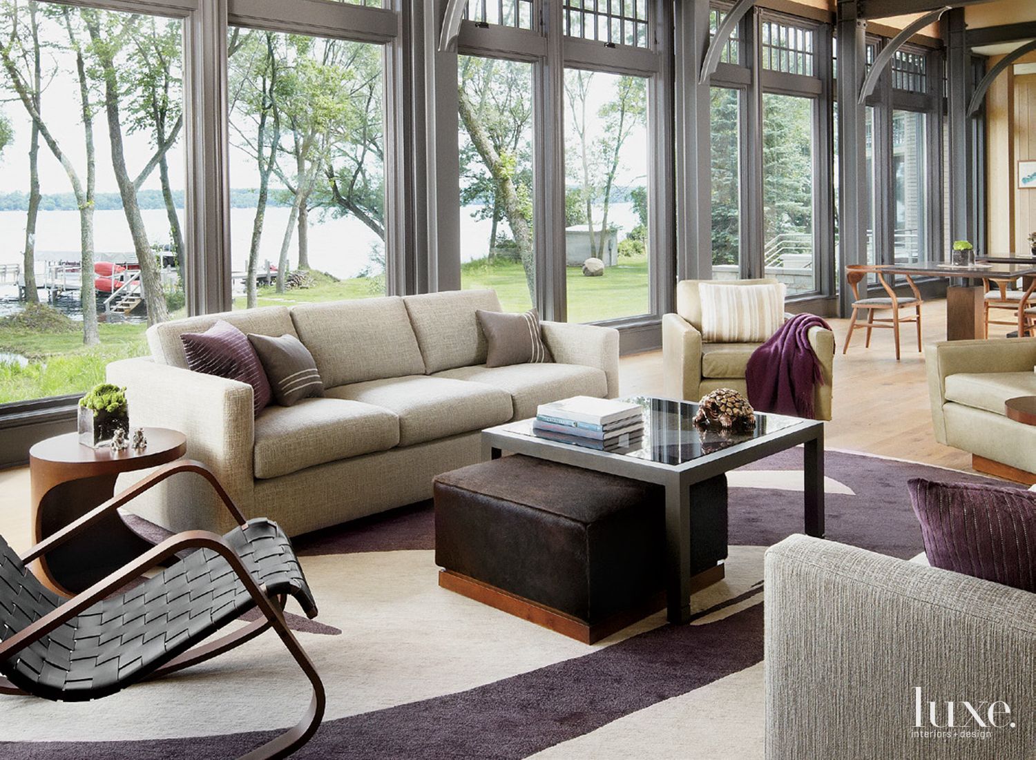 Contemporary Neutral Living Room with Picture Windows - Luxe Interiors ...