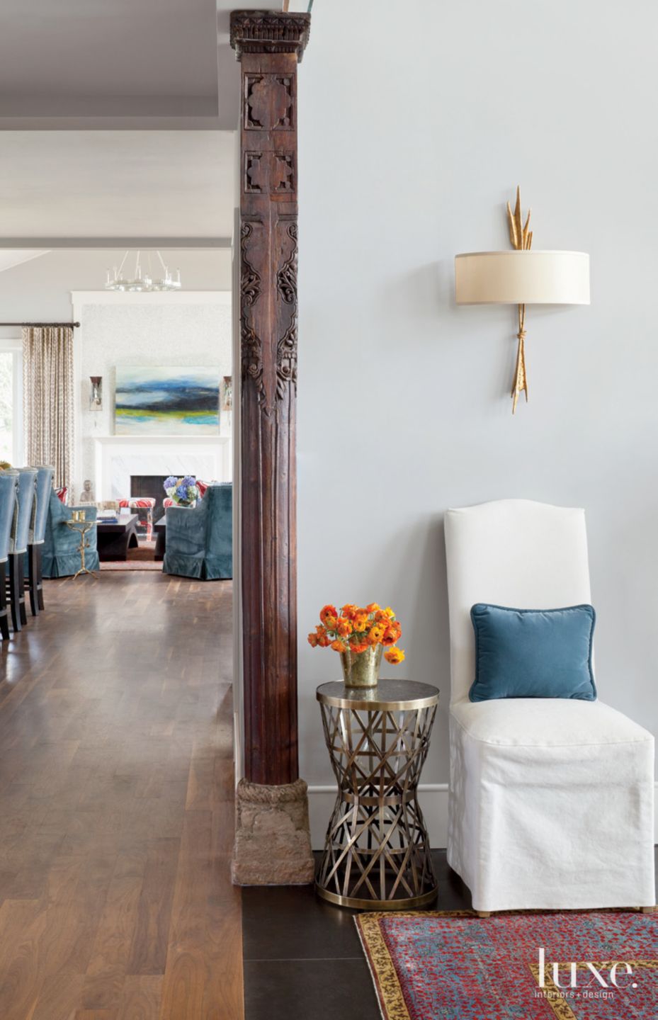Eclectic Gray Hallway Detail - Luxe Interiors + Design