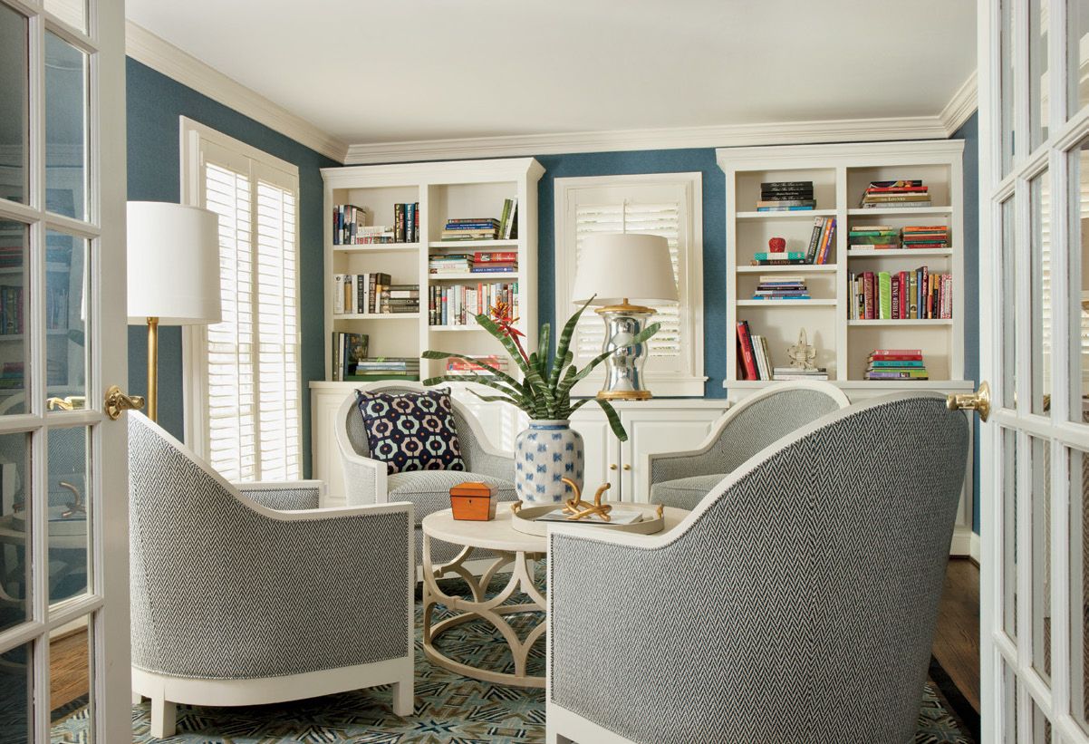 Blue Contemporary Reading Parlor - Luxe Interiors + Design
