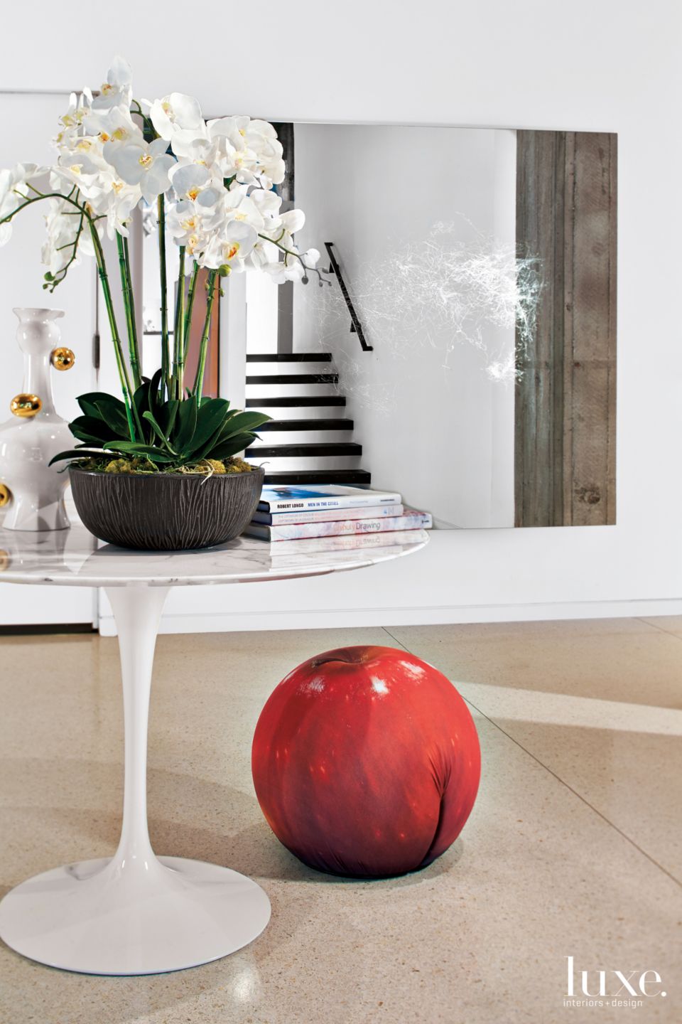 Modern Neutral Foyer with Apple Stool - Luxe Interiors + Design