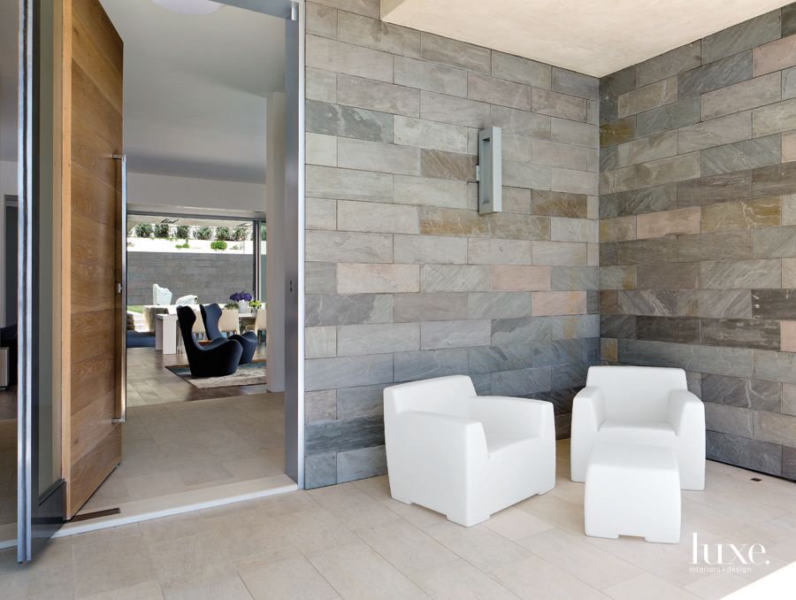 Modern Neutral Entry with White Chairs - Luxe Interiors + Design