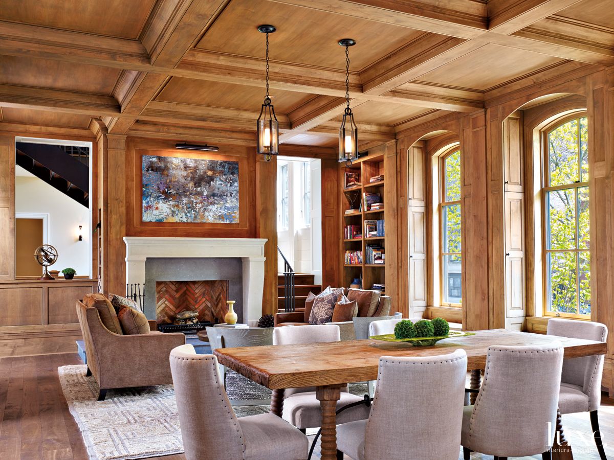 Modern Neutral Library with Dining Table - Luxe Interiors + Design