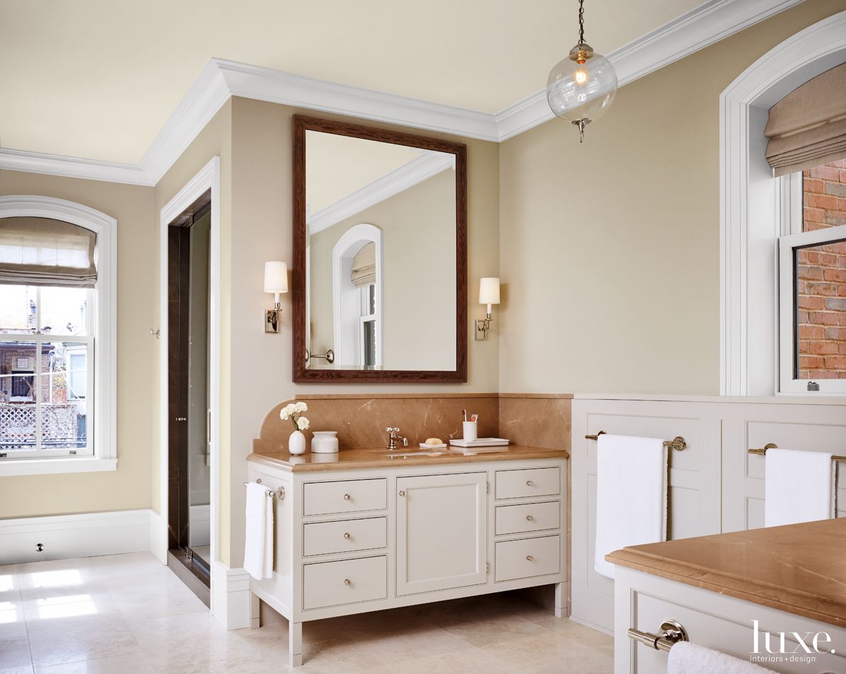 Modern Neutral Bathroom with Painted Cabinetry - Luxe Interiors + Design