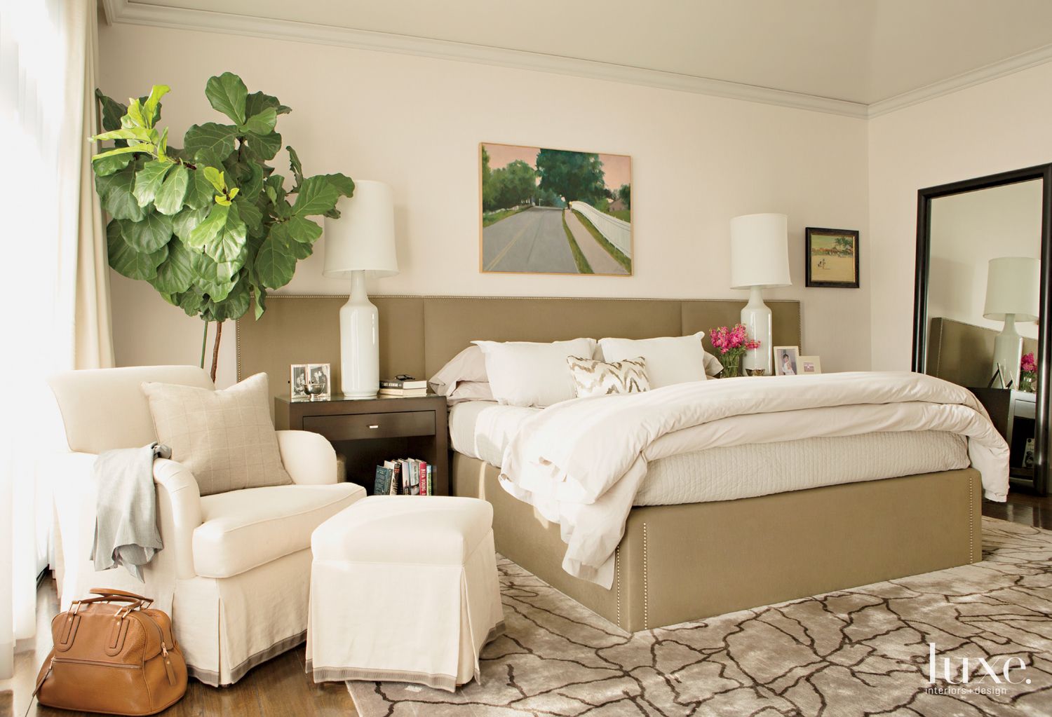 Contemporary Cream Master Bedroom - Luxe Interiors + Design