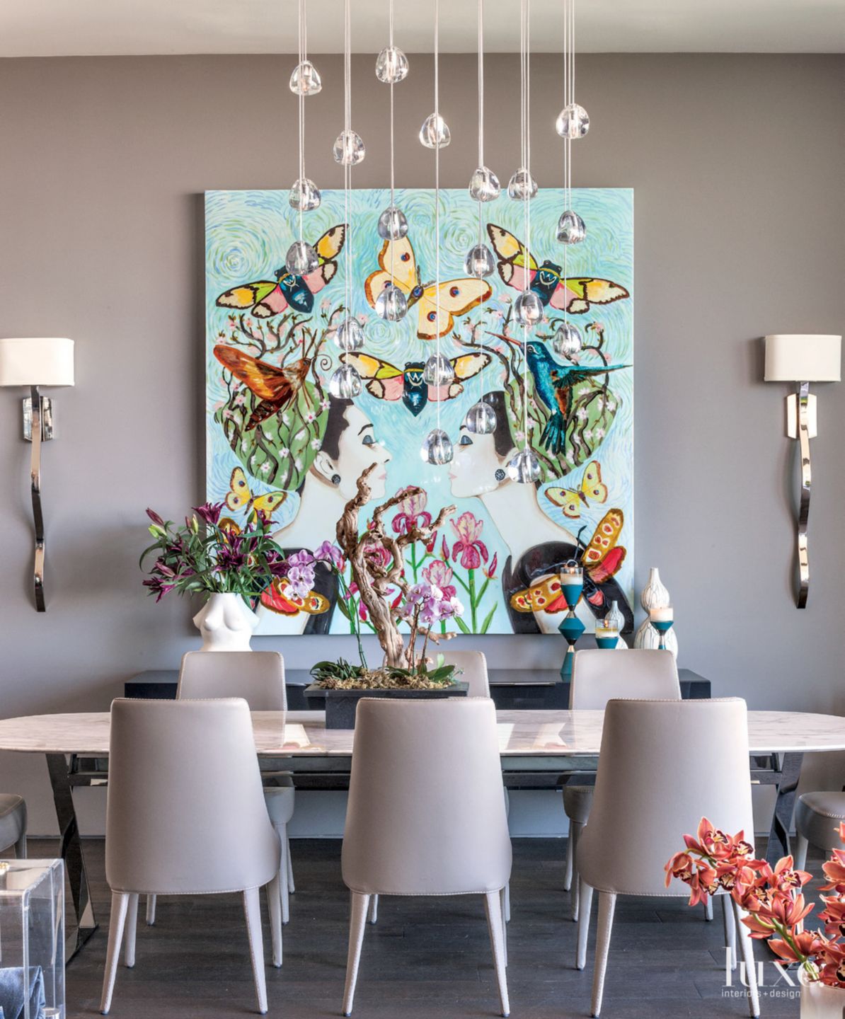 Eclectic Gray Dining Area - Luxe Interiors + Design