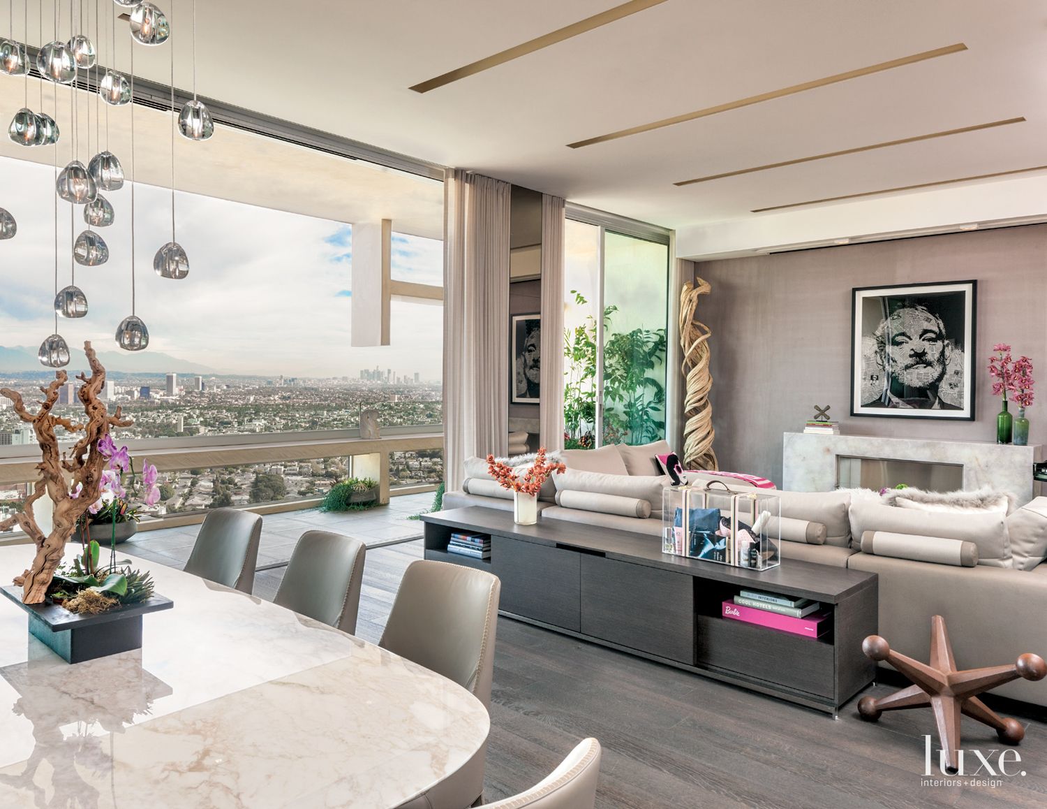 Eclectic Gray Great Room - Luxe Interiors + Design