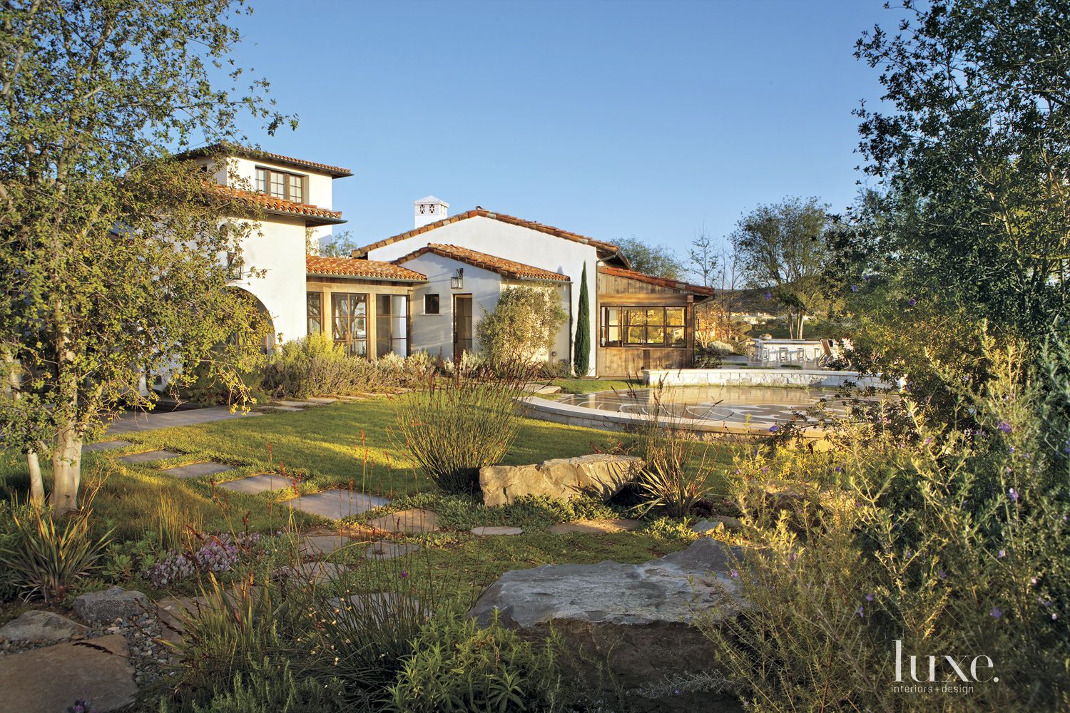 Mediterranean Front Exterior Landscape - Luxe Interiors + Design