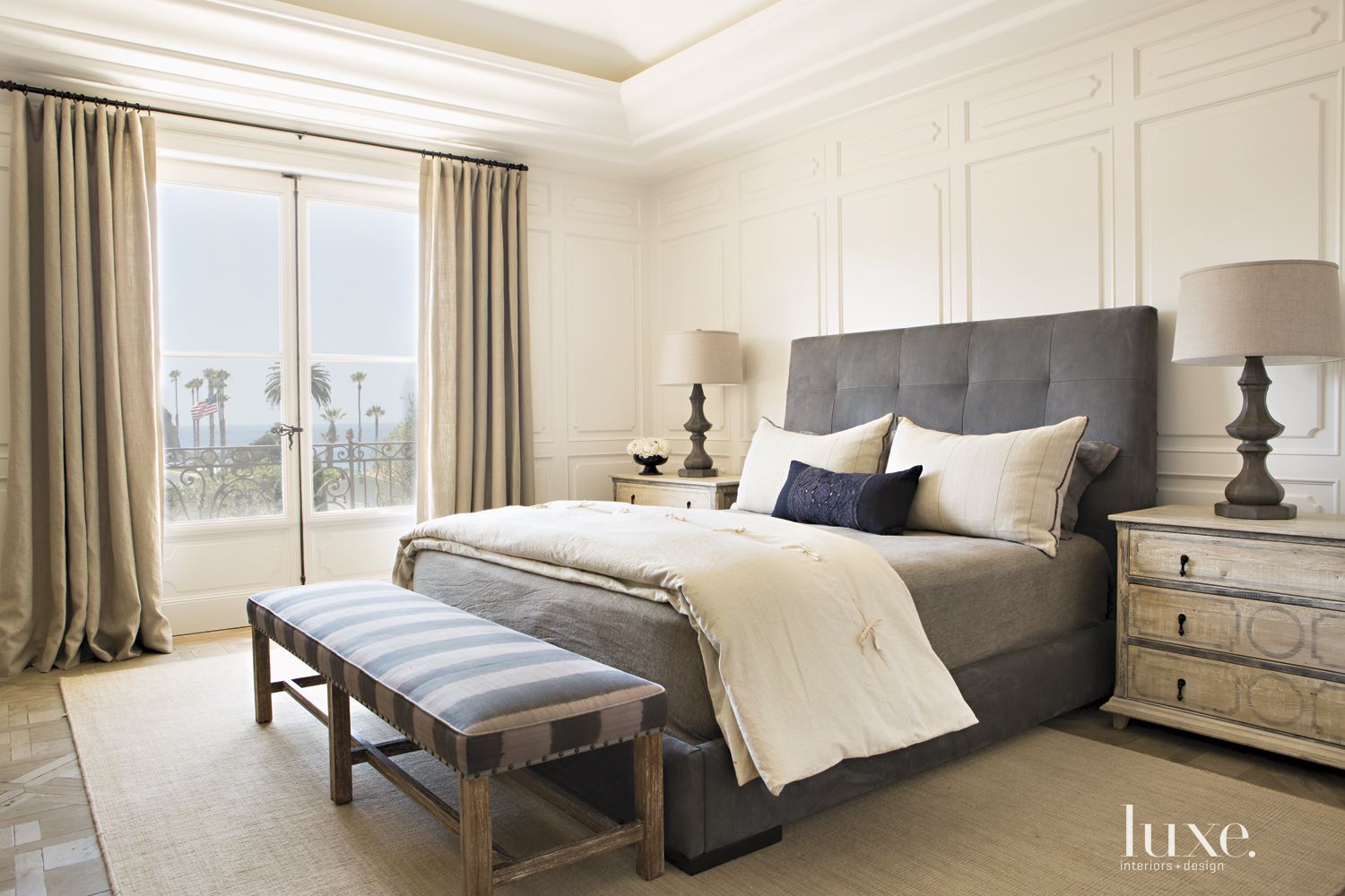 Contemporary Cream Master Bedroom - Luxe Interiors + Design