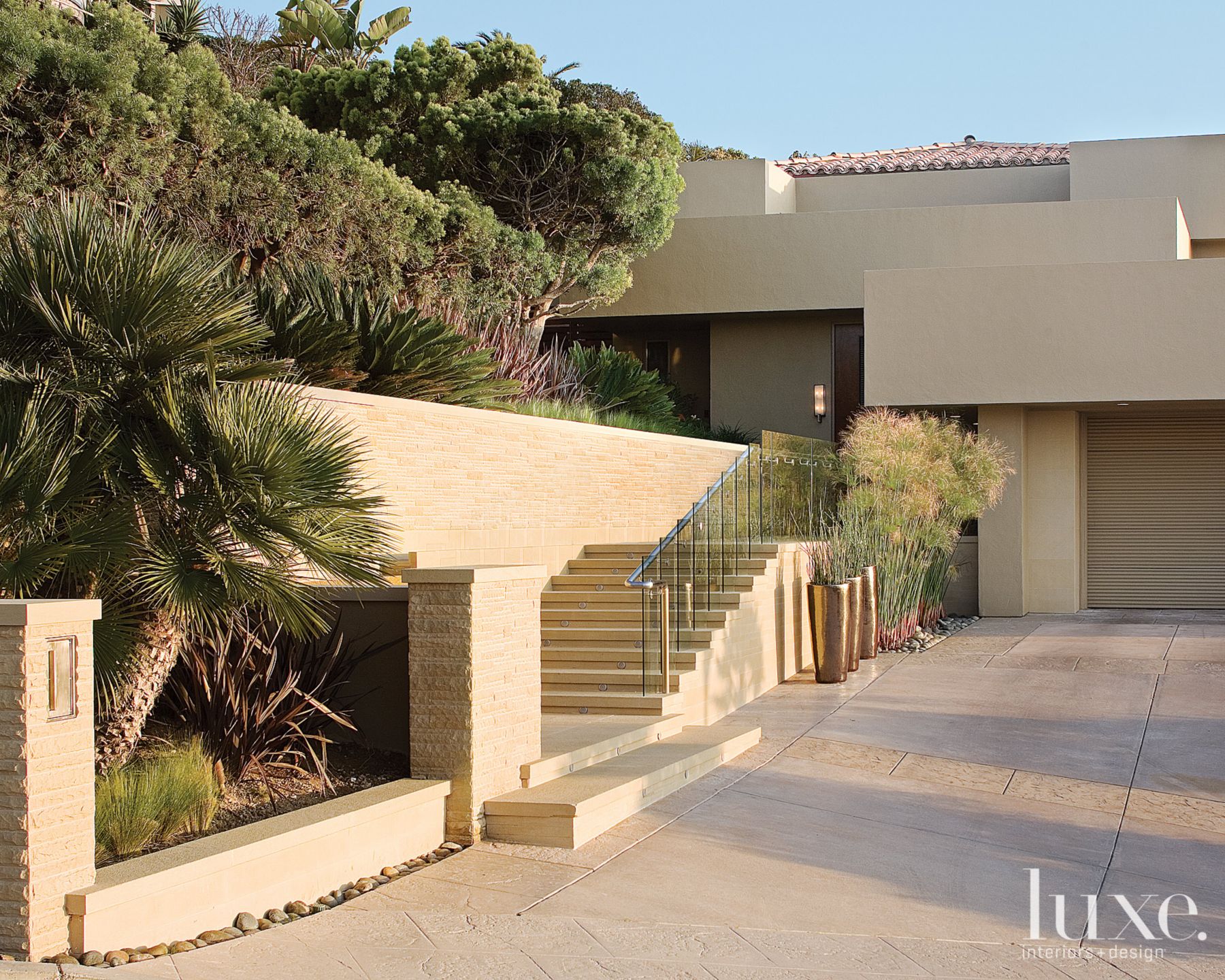 Contemporary Neutral Front Exterior with Sandstone - Luxe Interiors ...