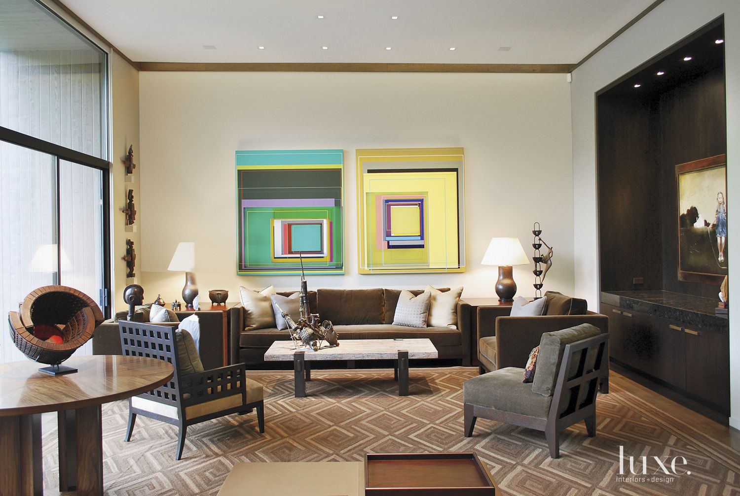 Contemporary Cream Living Room with Modern Art - Luxe Interiors + Design