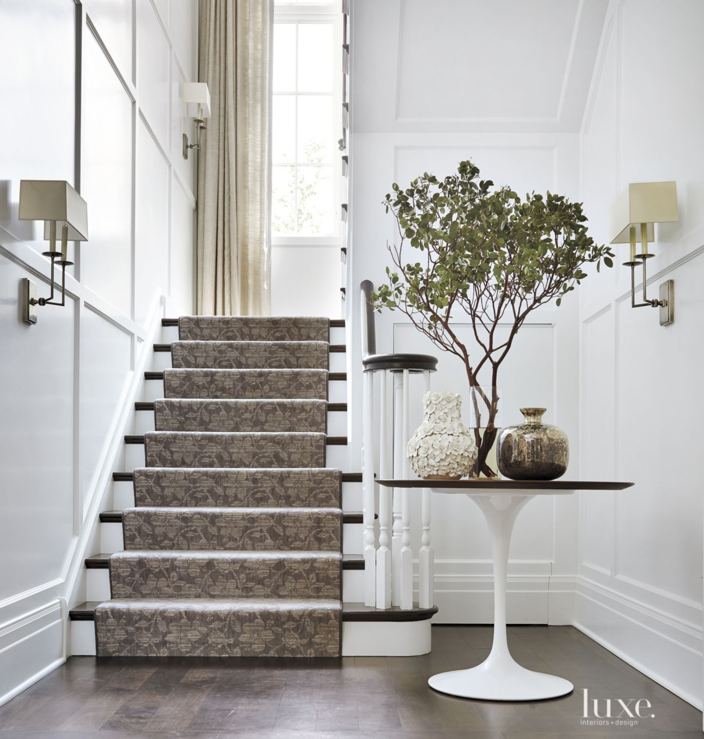 Traditional White Staircase with Elaborate Millwork - Luxe Interiors ...