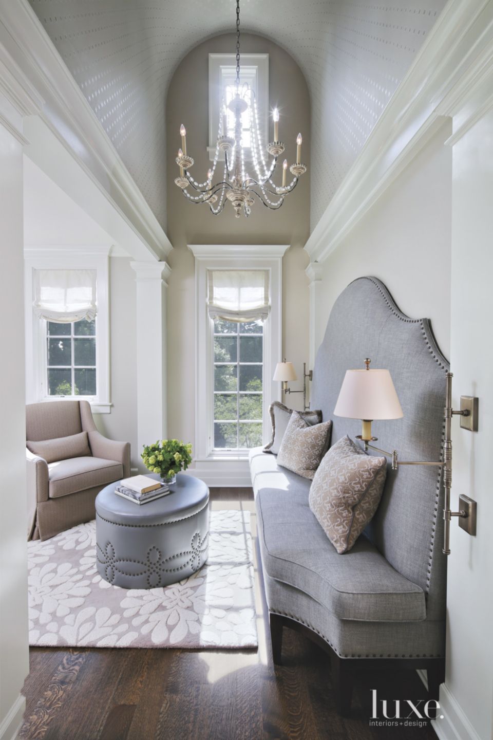 Transitional White Sitting Area with Barrel-Vault Ceiling - Luxe ...