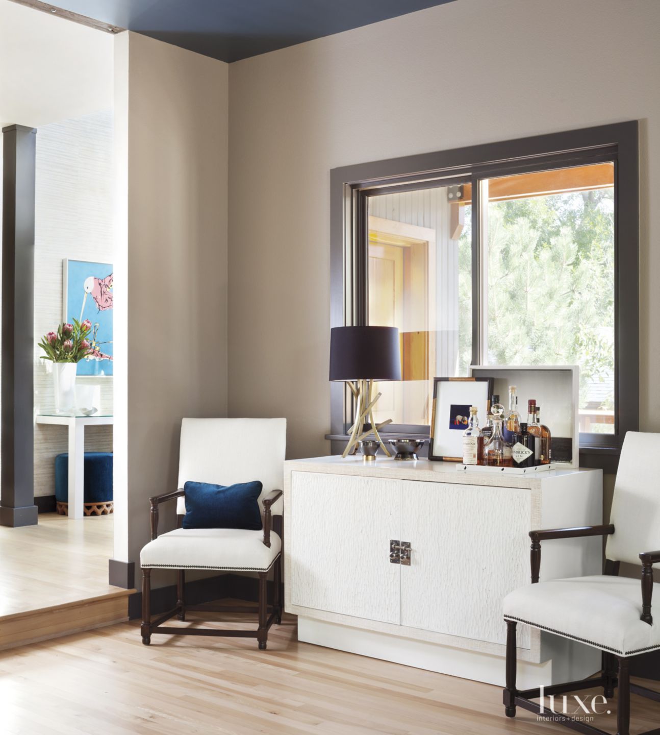 Eclectic Gray Living Room Vignette - Luxe Interiors + Design