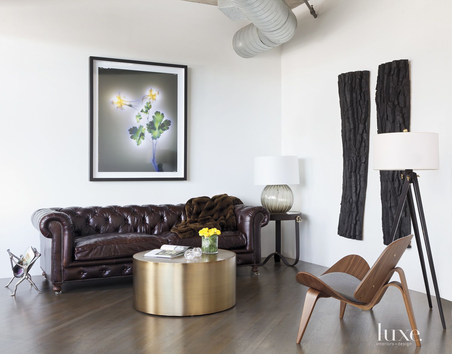 Contemporary White Den Sitting Area - Luxe Interiors + Design