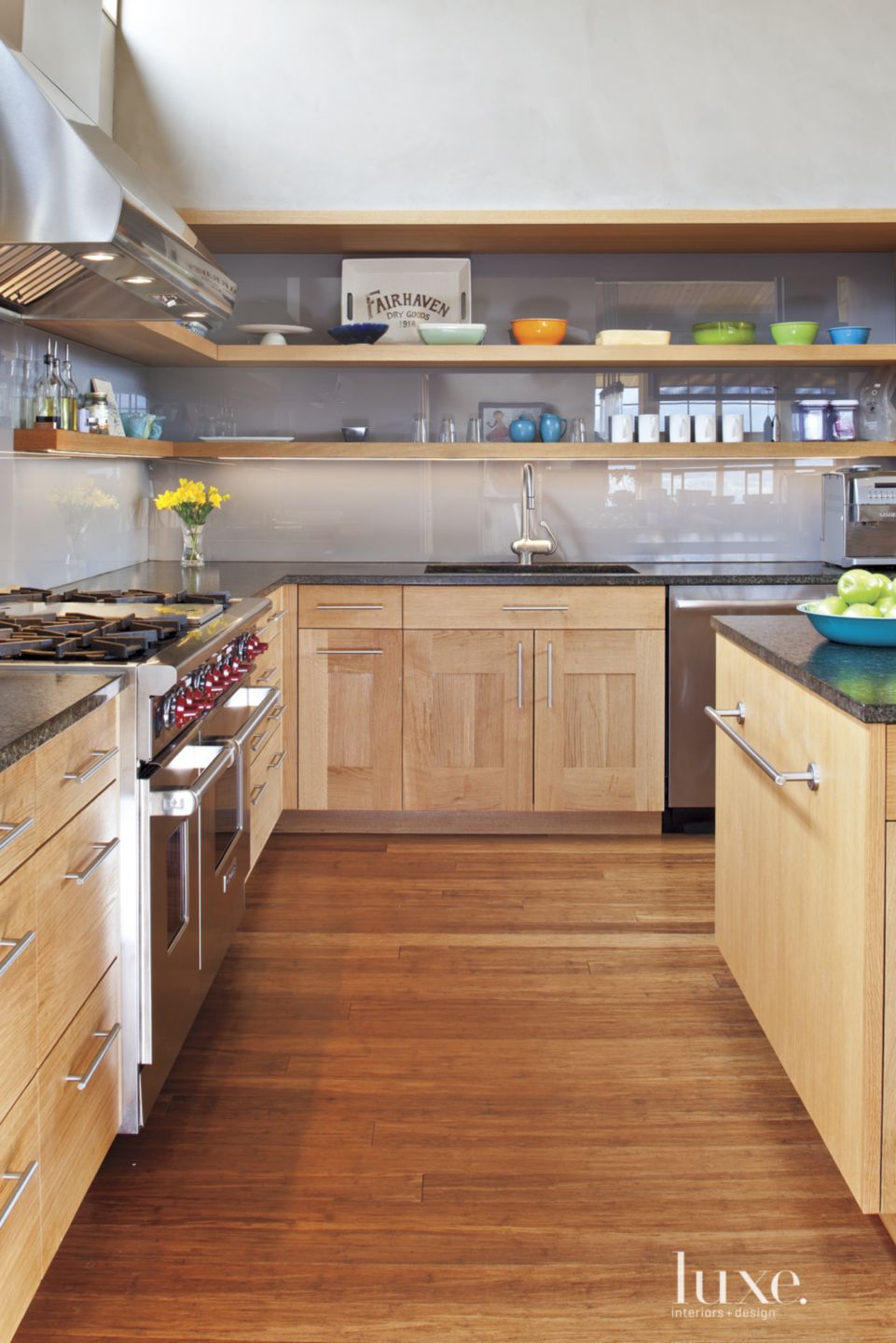 Contemporary Neutral Kitchen with Open Shelves - Luxe Interiors + Design