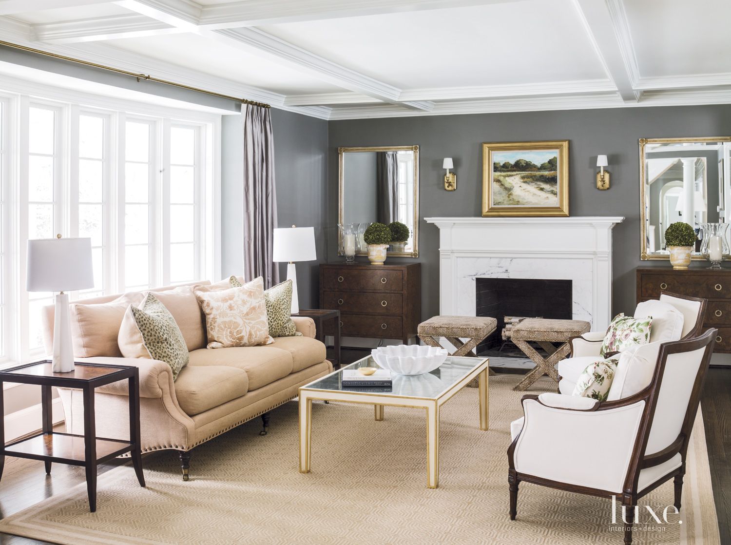 Contemporary Gray Living Room - Luxe Interiors + Design