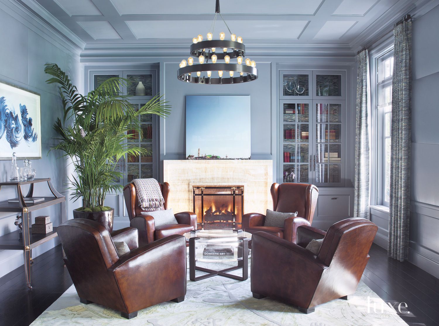 Transitional Blue Paneled Study - Luxe Interiors + Design