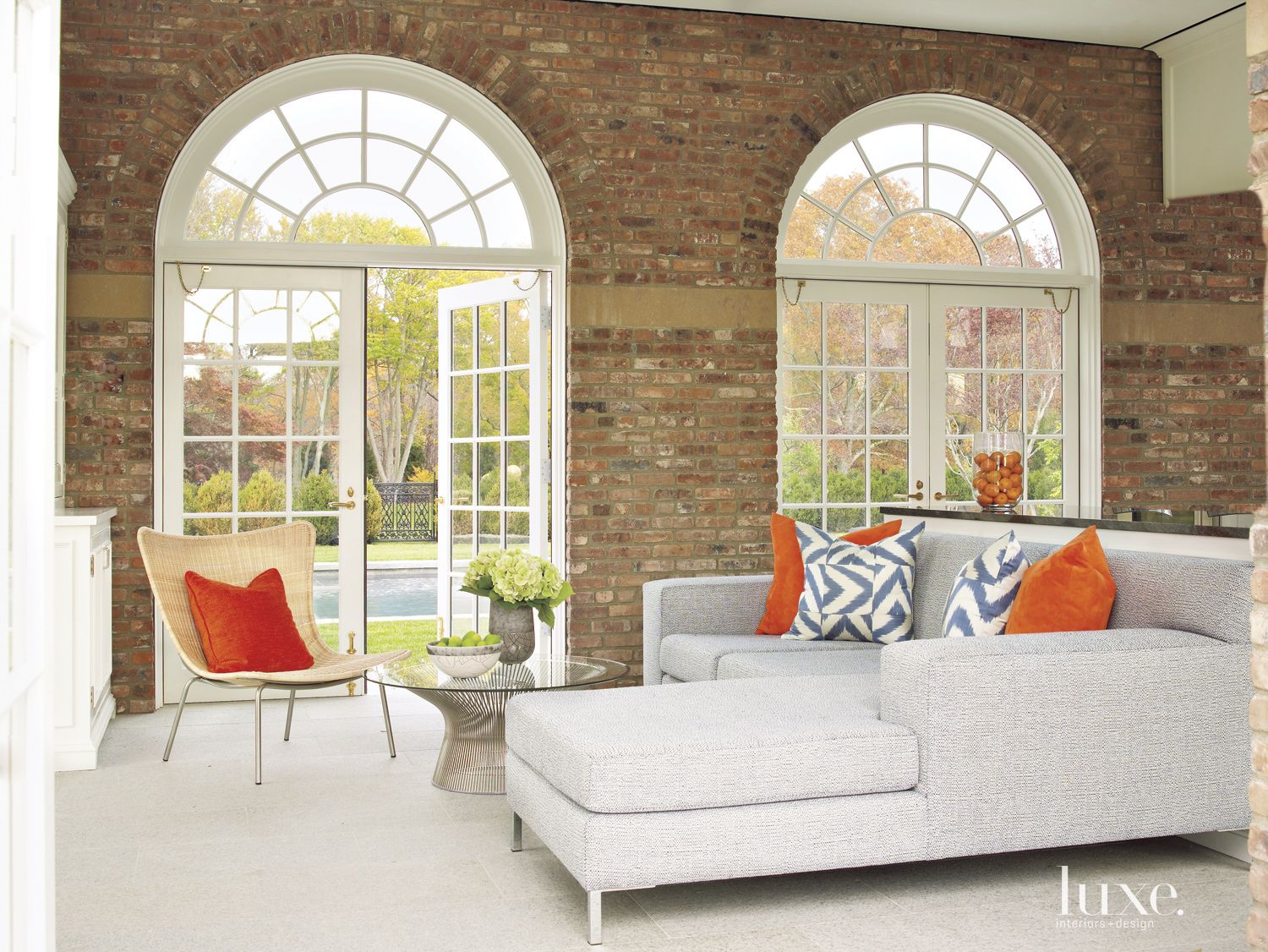 Contemporary Neutral Living Room with Brick Feature Wall - Luxe ...
