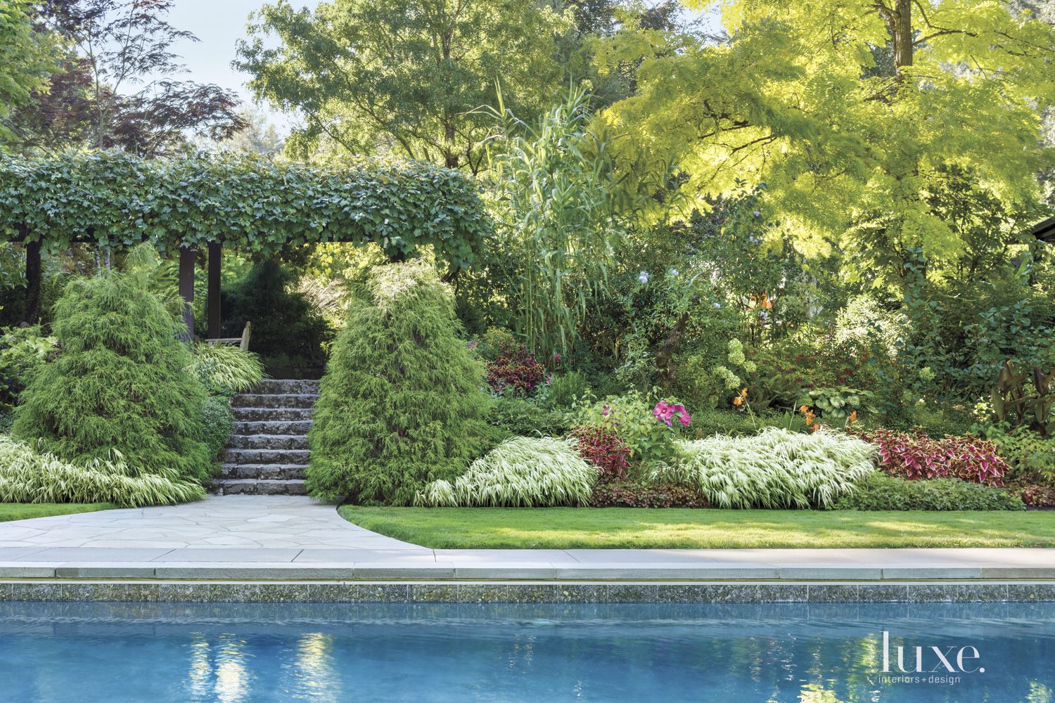 Traditional Neutral Backyard with Pergola - Luxe Interiors + Design
