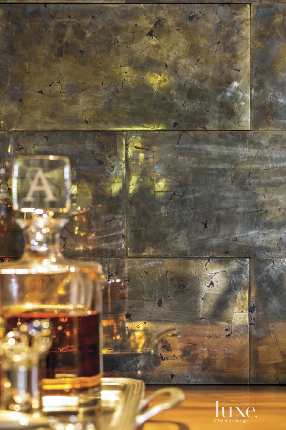 Traditional Neutral Bar Vignette with Pyrite Subway Tile - Luxe ...