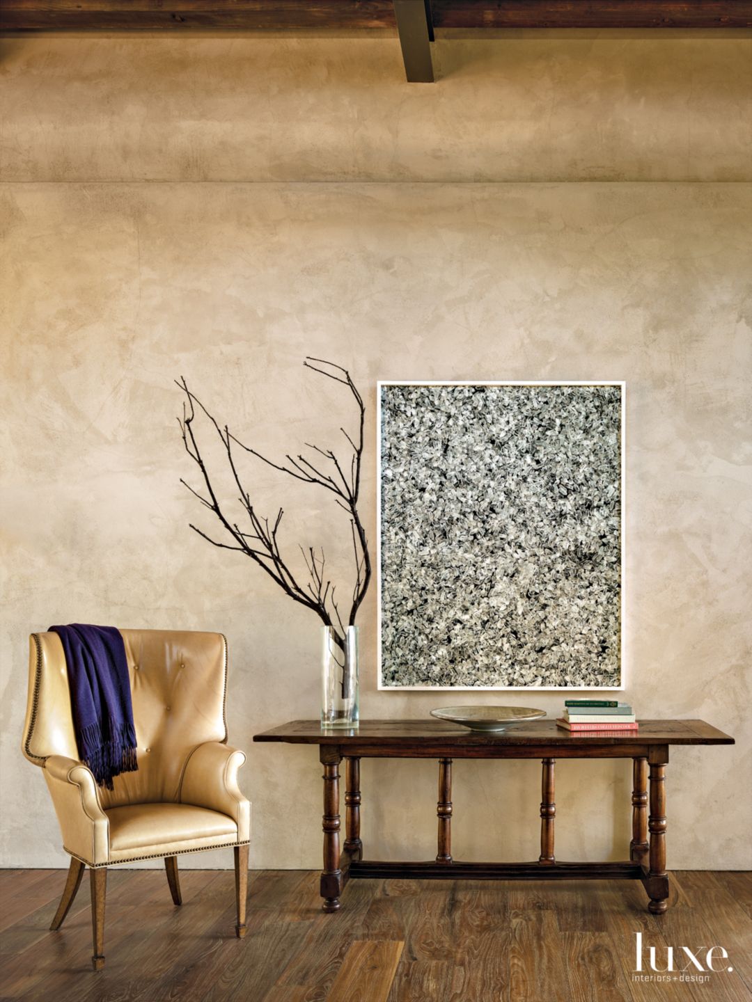 Contemporary Neutral Entry Hall Vignette with Leather Chair - Luxe ...