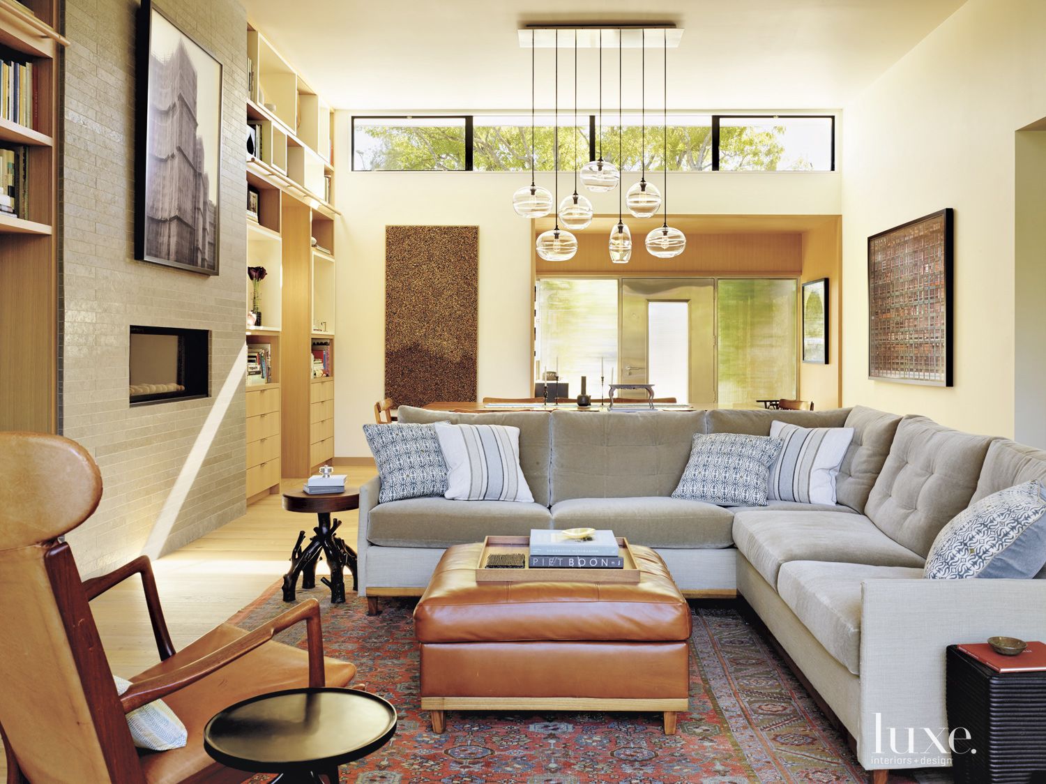 Cream Contemporary Living Room with Antique Rug - Luxe Interiors + Design