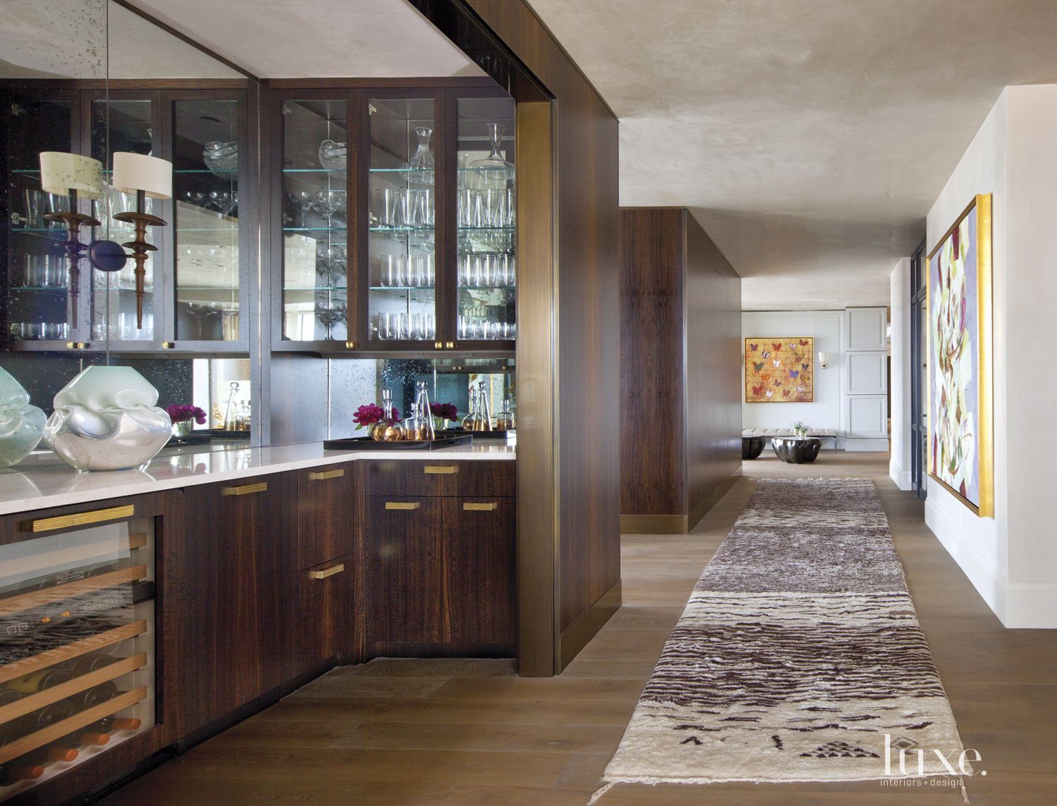 Contemporary Neutral Hall with Runner - Luxe Interiors + Design