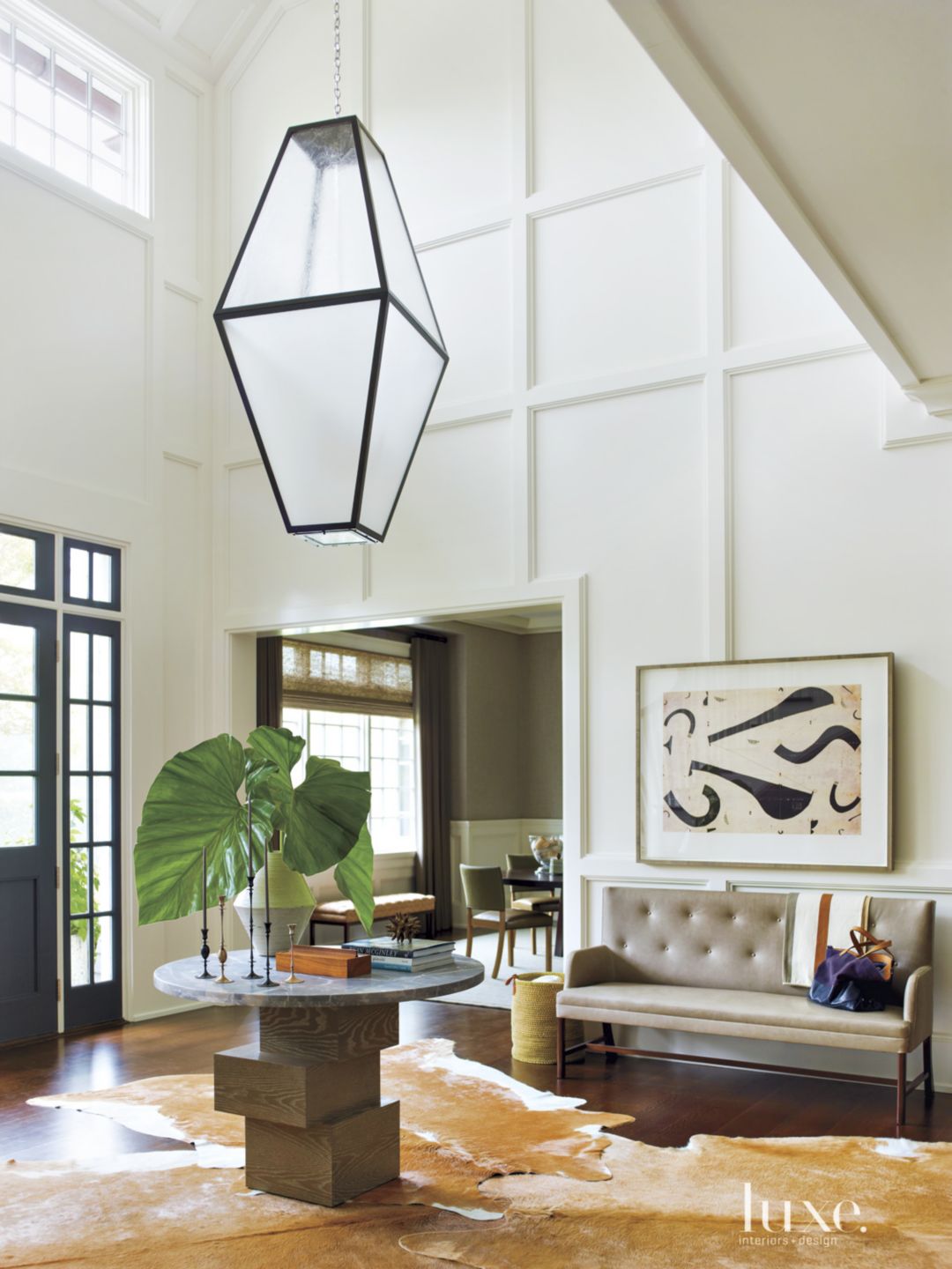 Contemporary White Foyer with Oversized Lantern - Luxe Interiors + Design