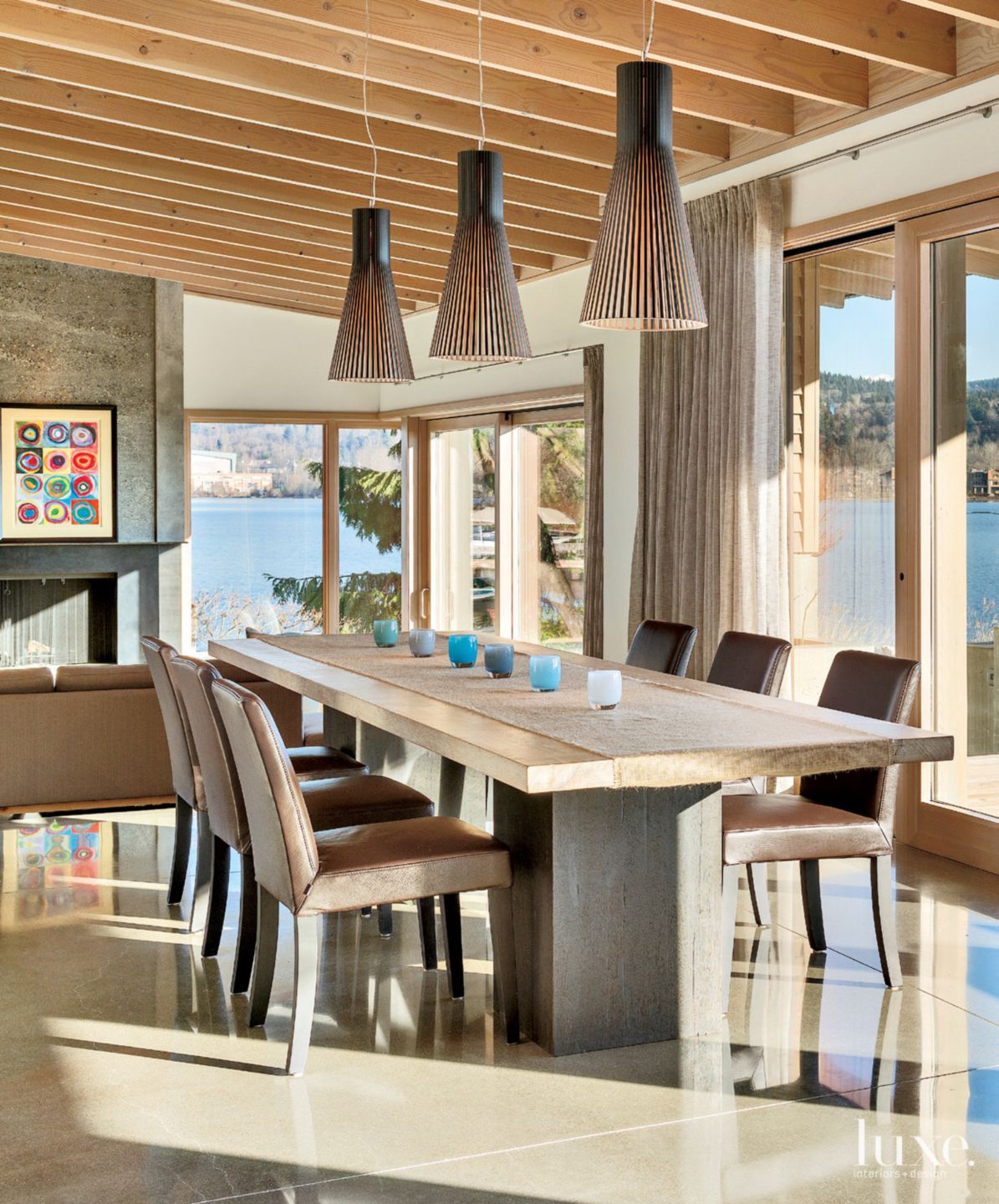 Modern Neutral Dining Area with Concrete Flooring - Luxe Interiors + Design