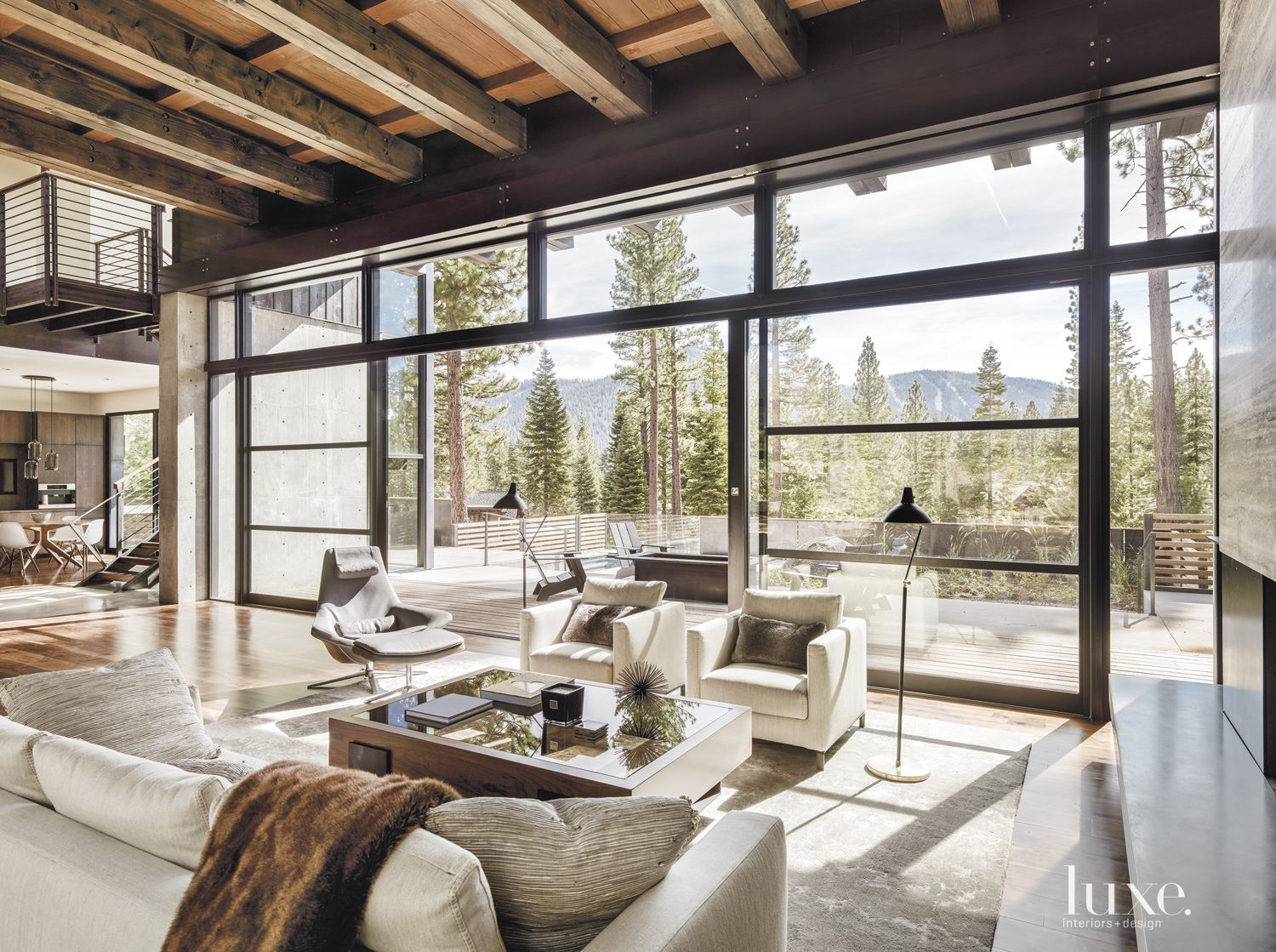 Contemporary Neutral Living Room with Terrace - Luxe Interiors + Design