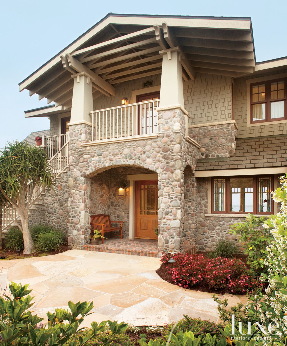 Transitional Cottage-Style Exterior with Outdoor Staircase - Luxe ...