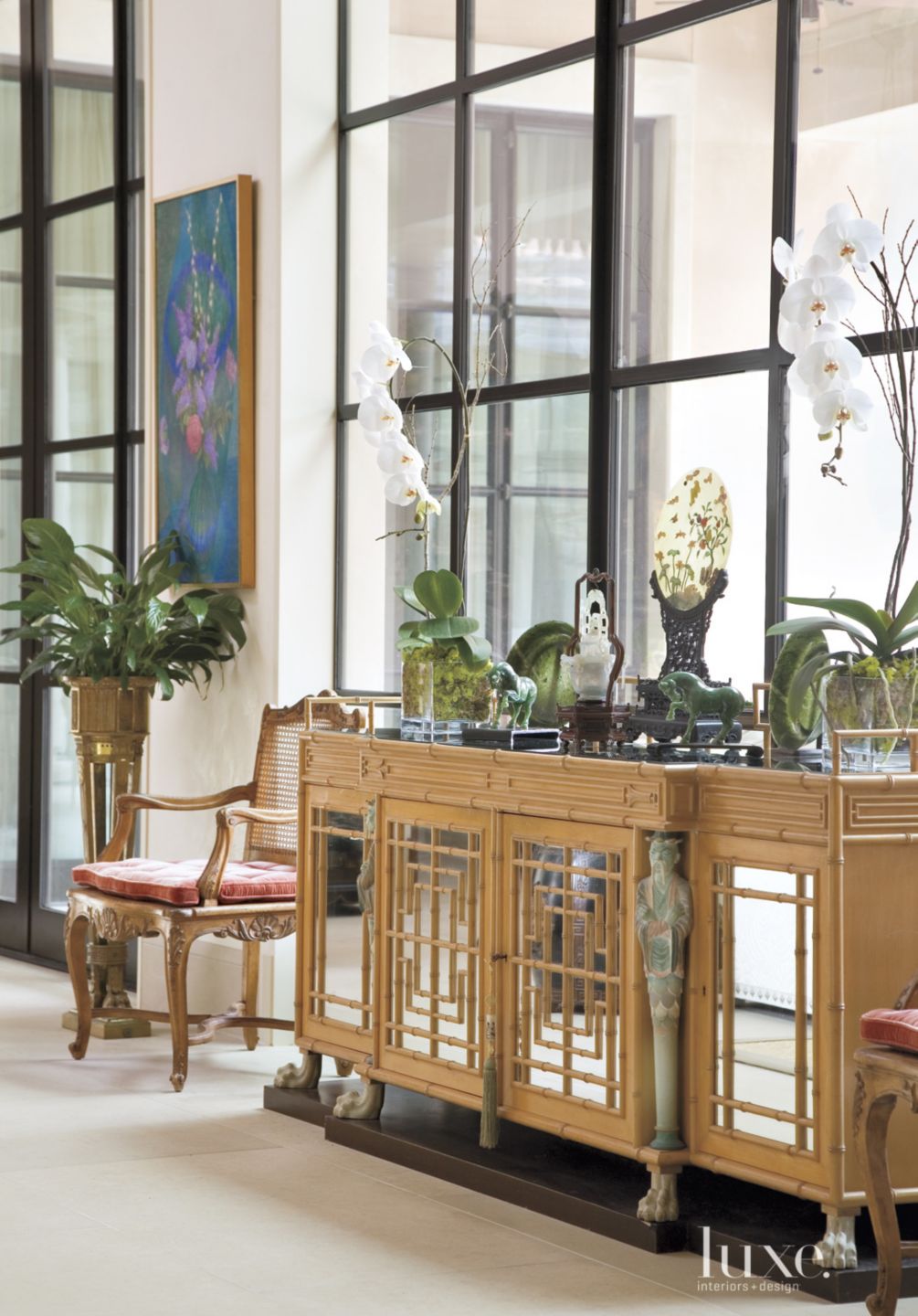 Traditional White Gallery with Bamboo Console - Luxe Interiors + Design