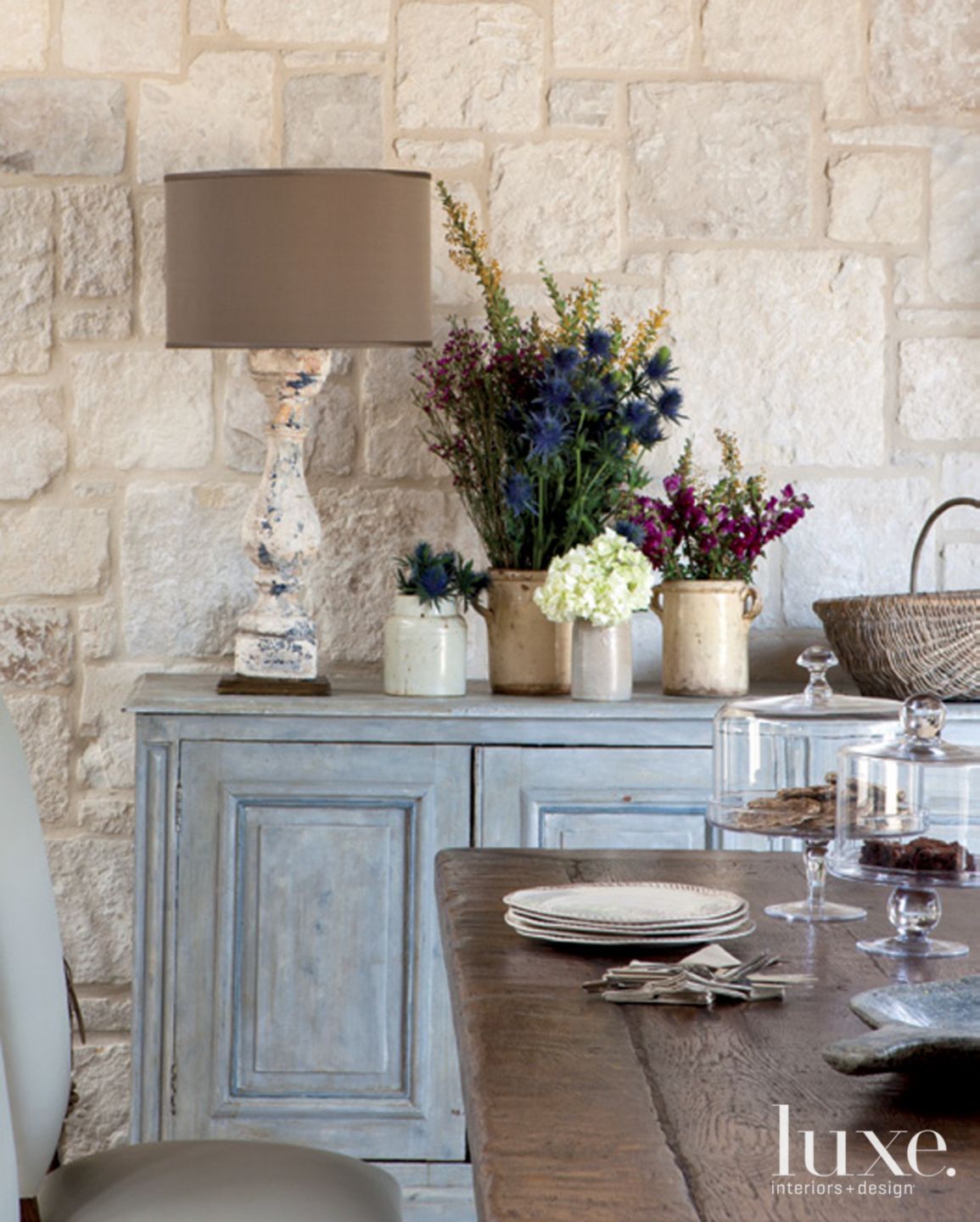Wooden Buffet in Neutral Transitional Dining Room - Luxe Interiors + Design
